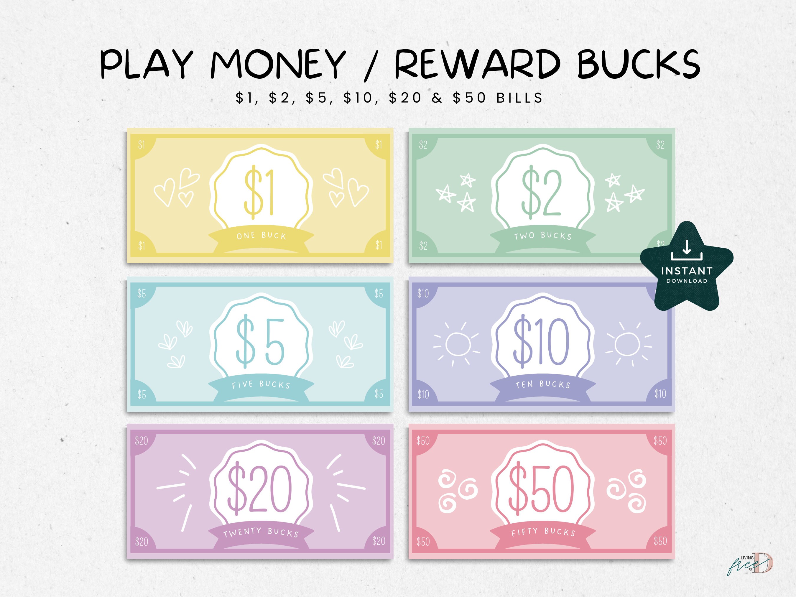 Play Money for Kids, Reward Bucks Printable, Money Games for Kids ...
