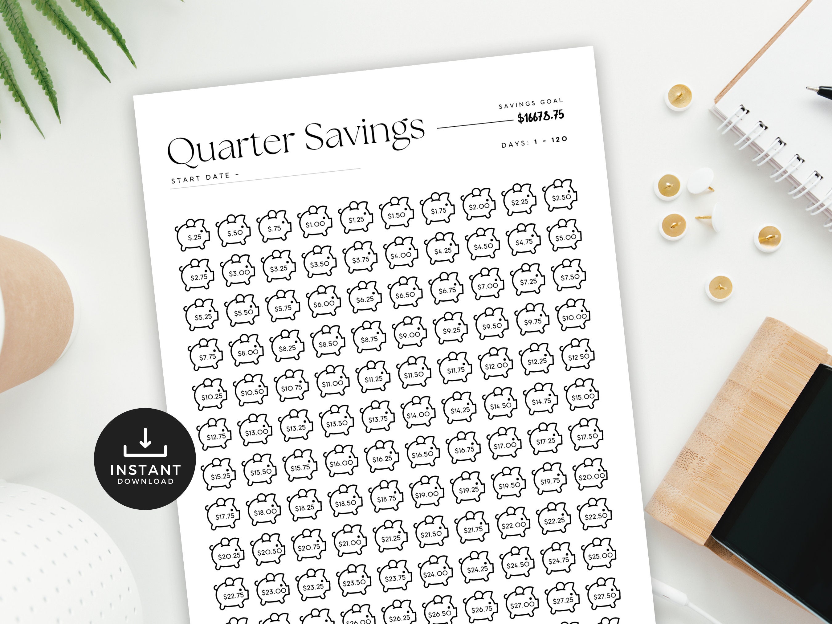 365 Days Savings Challenge, Quarter Challenge Chart Printable, 365 Days ...