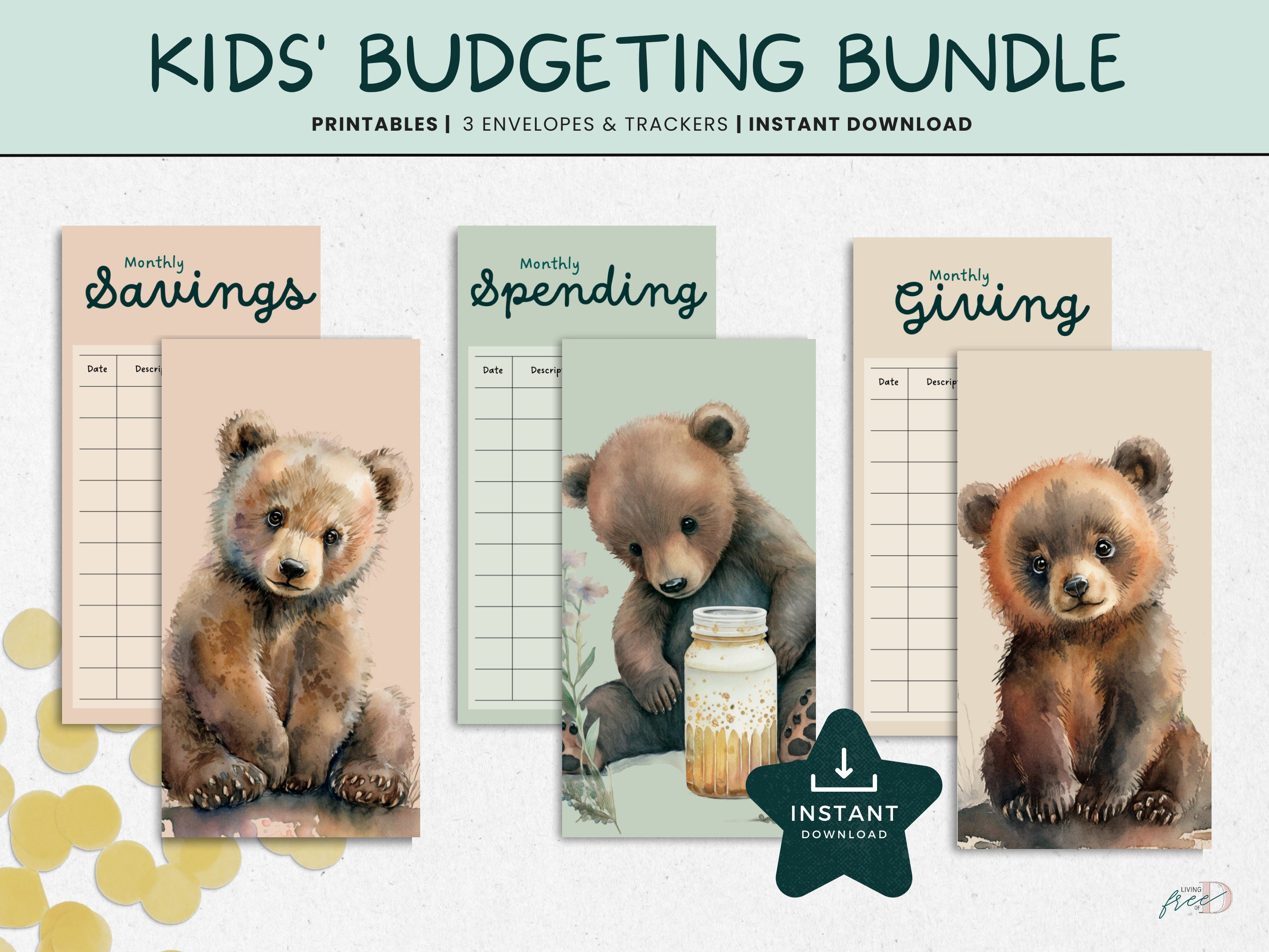 Kids Budgeting Printables Set, Cash Envelopes With Transaction Tracker ...