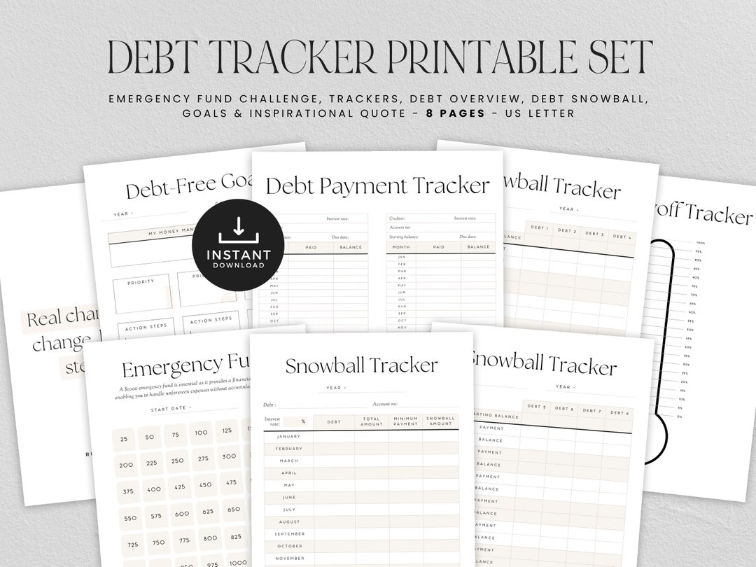 Credit Card Debt Tracker Printable Set, Debt-free Trackers, Emergency ...