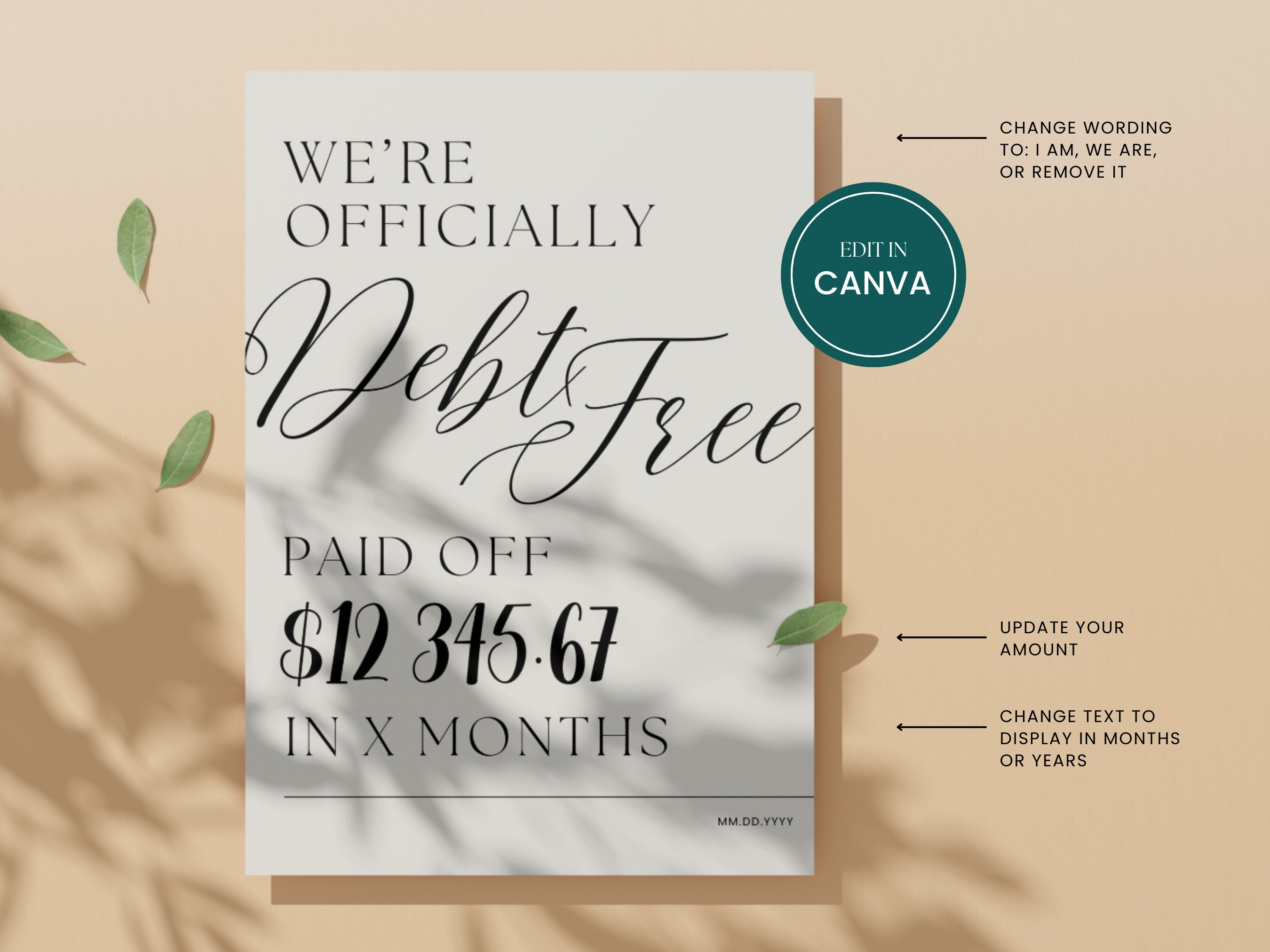 Debt Free Poster, Editable Canva Debt Payoff Template, Debt-free ...