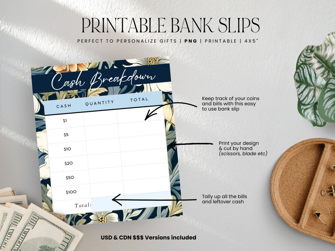 Cash Breakdown Slip, Bank Teller Slip Printable, Coin Counting, Money ...