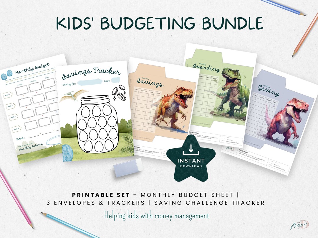 Kids Budgeting Printables Set, Cash Envelopes W/ Transaction Tracker ...