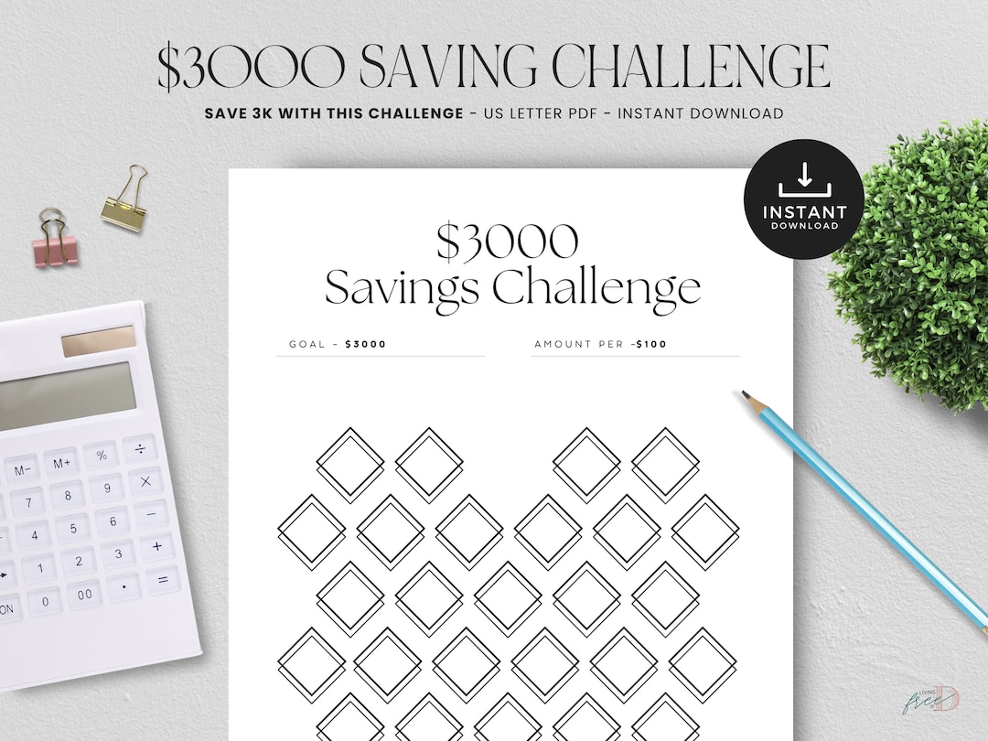 3K Savings Challenge Printable, 3000 Saving Tracker, Money Goals ...