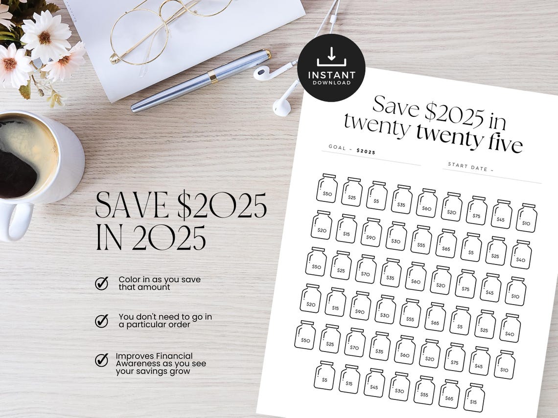 2025 Savings Challenge, Save 2025 in 2025 Savings Challenge Printable ...
