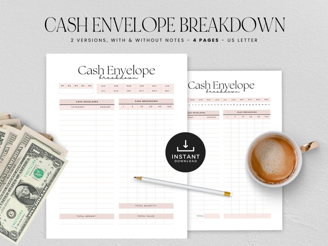 Cash Envelope Breakdown, Money Counting Sheet, Budget Printable, Budget ...