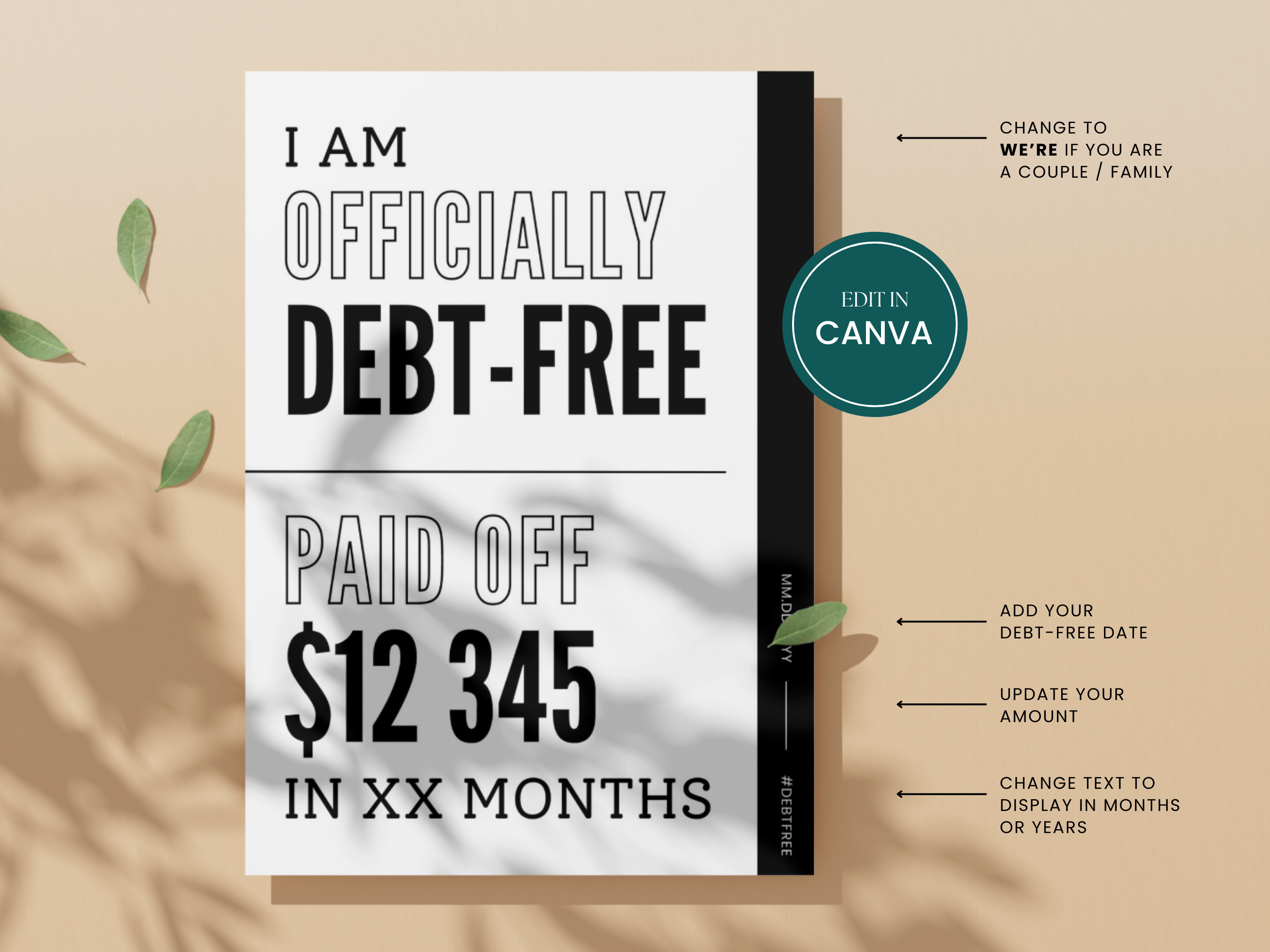 Debt Free Poster, Editable Canva Debt Payoff Template, Debt-free Customizable Sign, Paid off ...