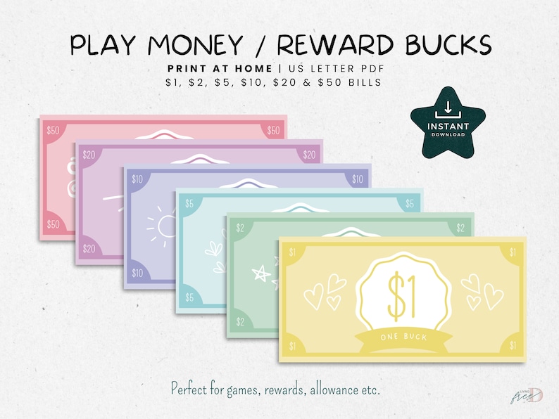Play Money for Kids, Reward Bucks Printable, Money Games for Kids ...