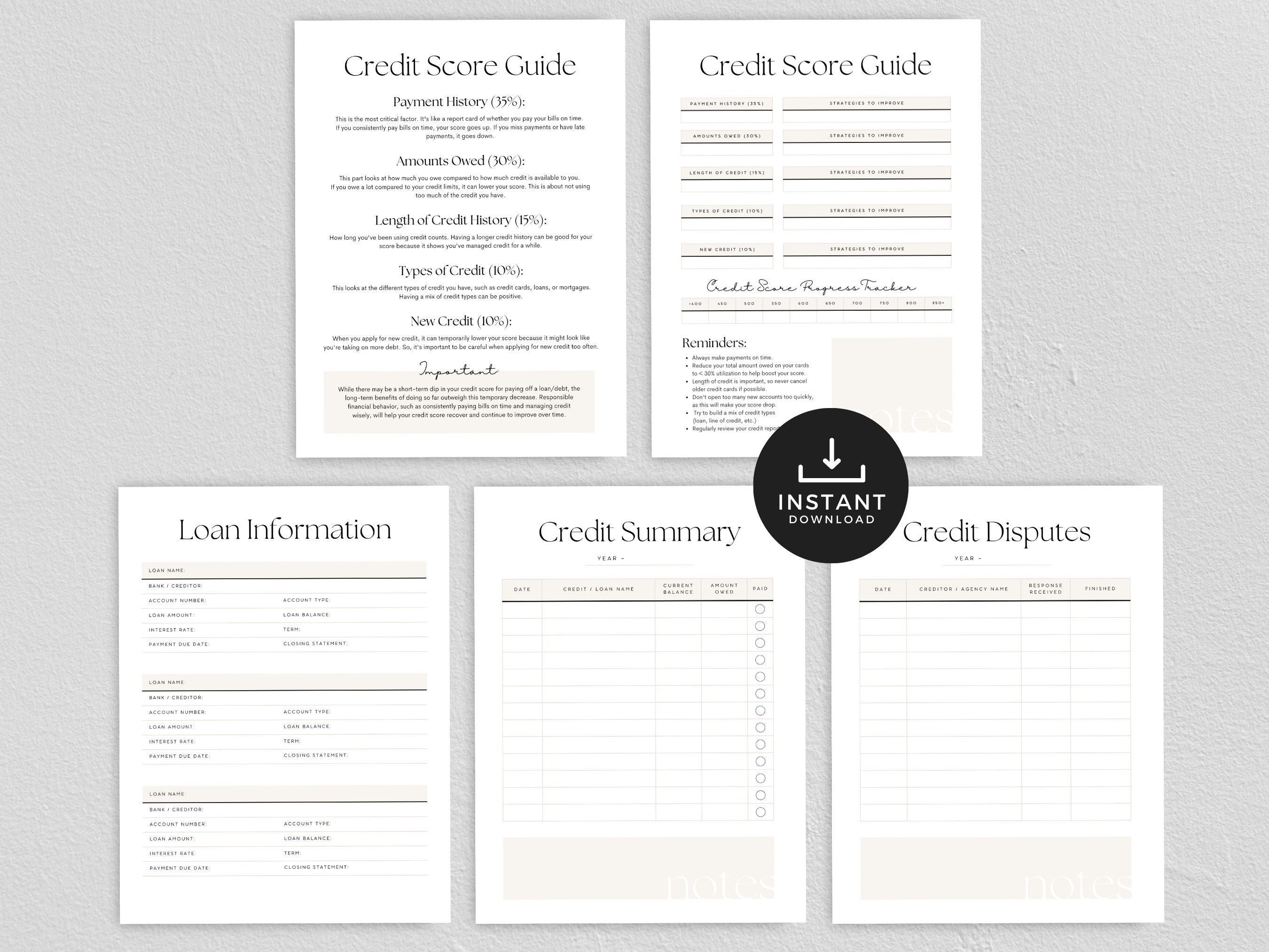 Credit Repair Printable Set, Credit Score Trackers, Money Goals, Debt ...