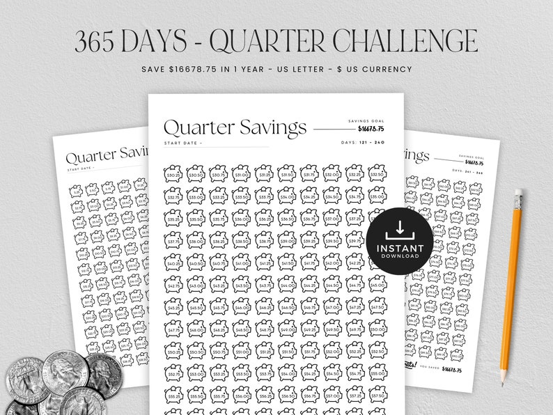 365 Days Savings Challenge, Quarter Challenge Chart Printable, 365 Days ...