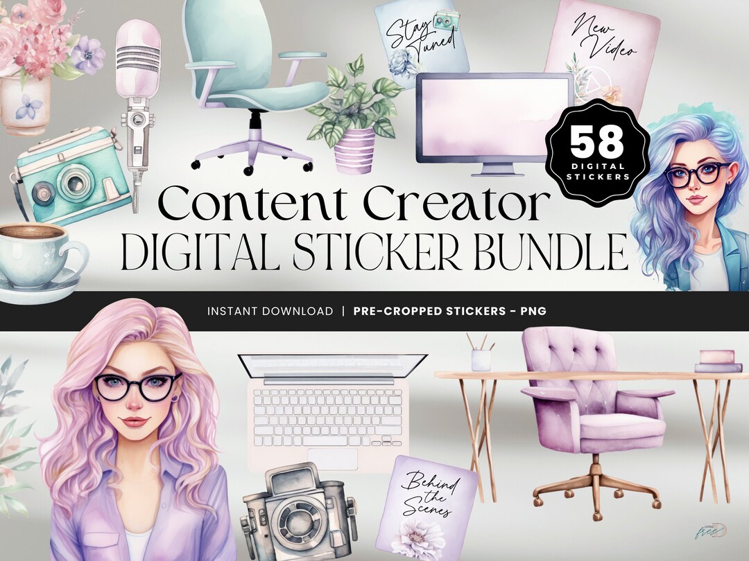 Content Creator Digital Stickers, Content Producer Clipart Digital ...