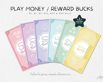 Play Money for Kids, Reward Bucks Printable, Money Games Kids, Chore ...