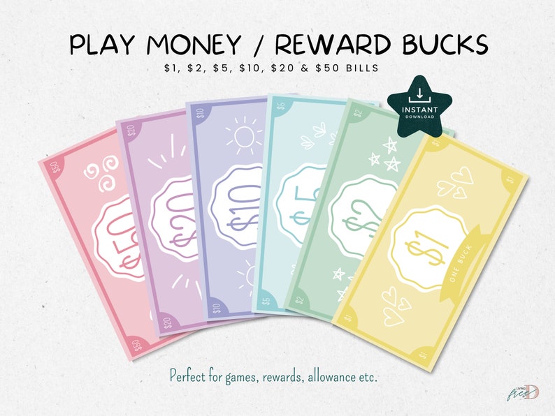 Play Money for Kids, Reward Bucks Printable, Money Games for Kids ...