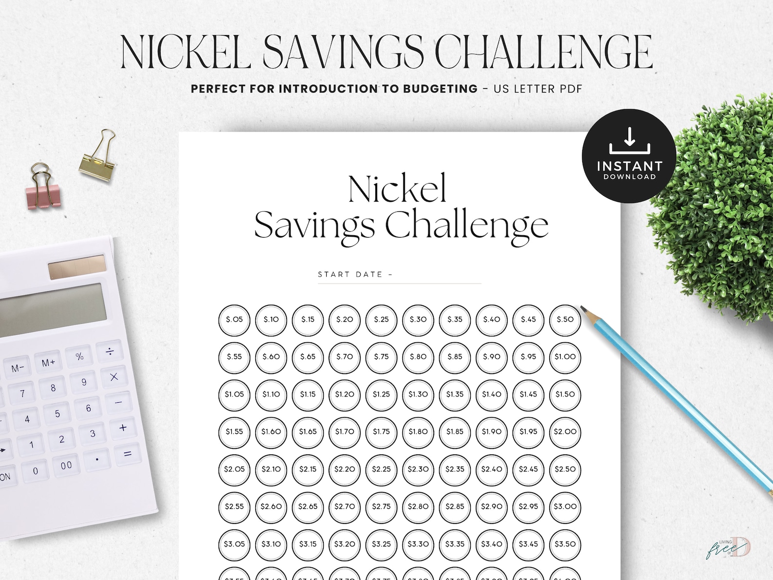 Savings Challenge to Color, Nickel Savings Challenge Printable, Coin ...