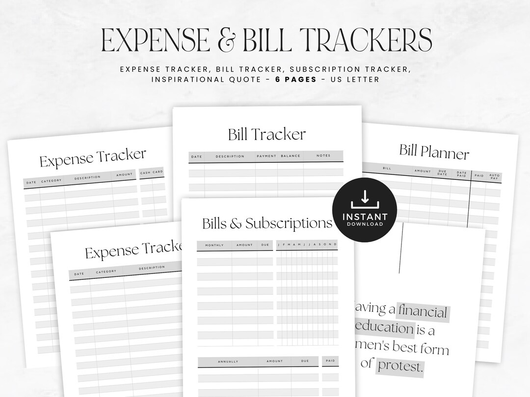 Minimalist Expense Tracker Printable, Bill & Subscription Planner ...