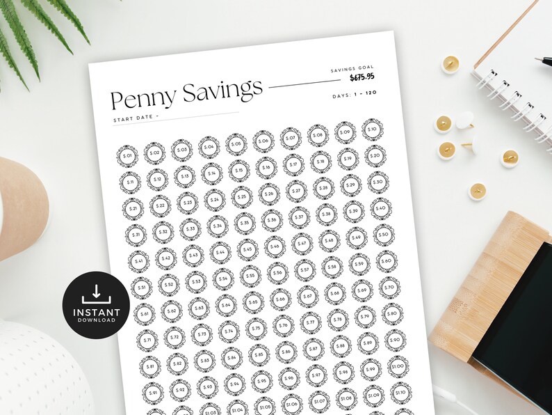 Penny Challenge Chart Printable, 365 Days Penny Savings Tracker, 52 ...