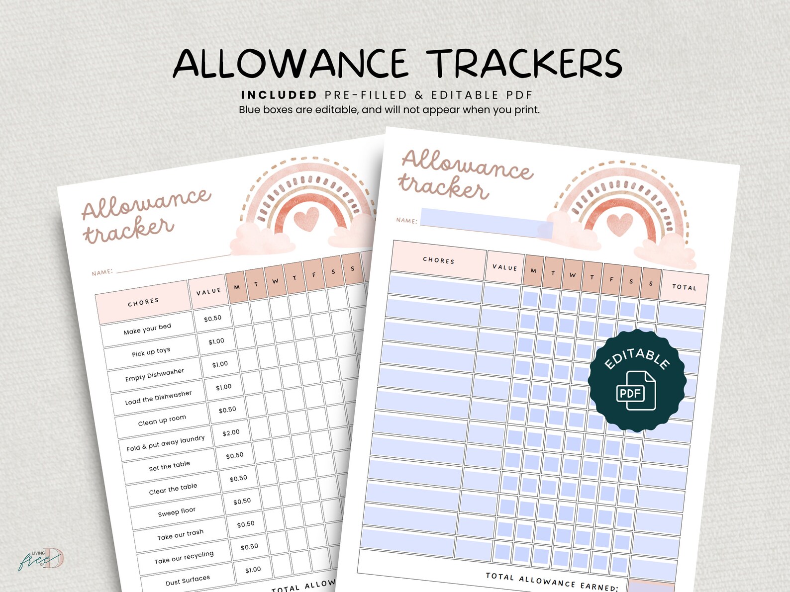 Allowance Tracker Printable, Editable PDF Chore Chart, Play Money ...