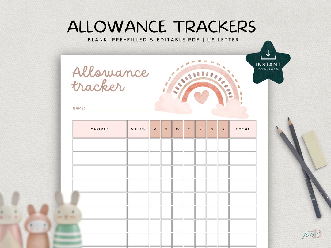 Allowance Tracker Printable, Editable PDF Chore Chart, Play Money ...