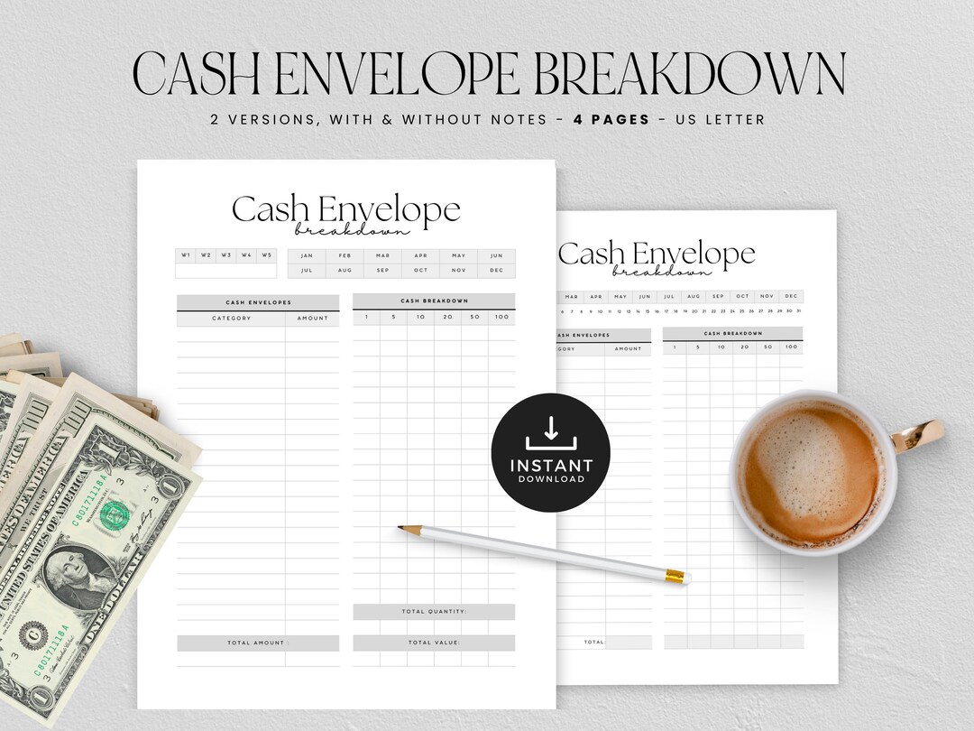 Cash Envelope Breakdown, Money Counting Sheet, Budget Printable, Budget ...