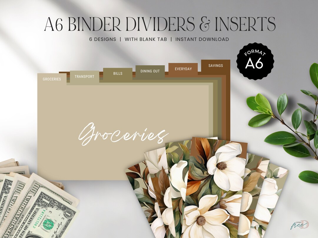 A6 Binder Cash Tab Dividers and Inserts, Money Organizer, Cash Envelope ...