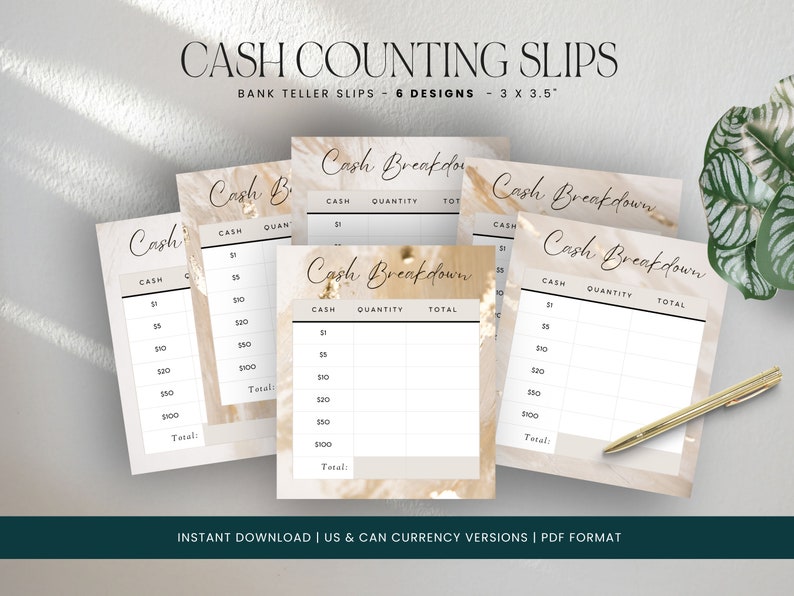 Cash Breakdown Slip Bank Teller Slip Printable Coin - Etsy