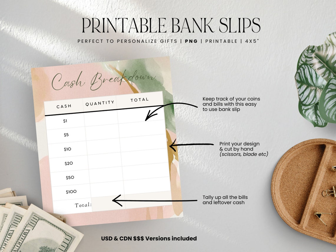 Cash Breakdown Slip, Bank Teller Slip Printable, Coin Counting, Money ...