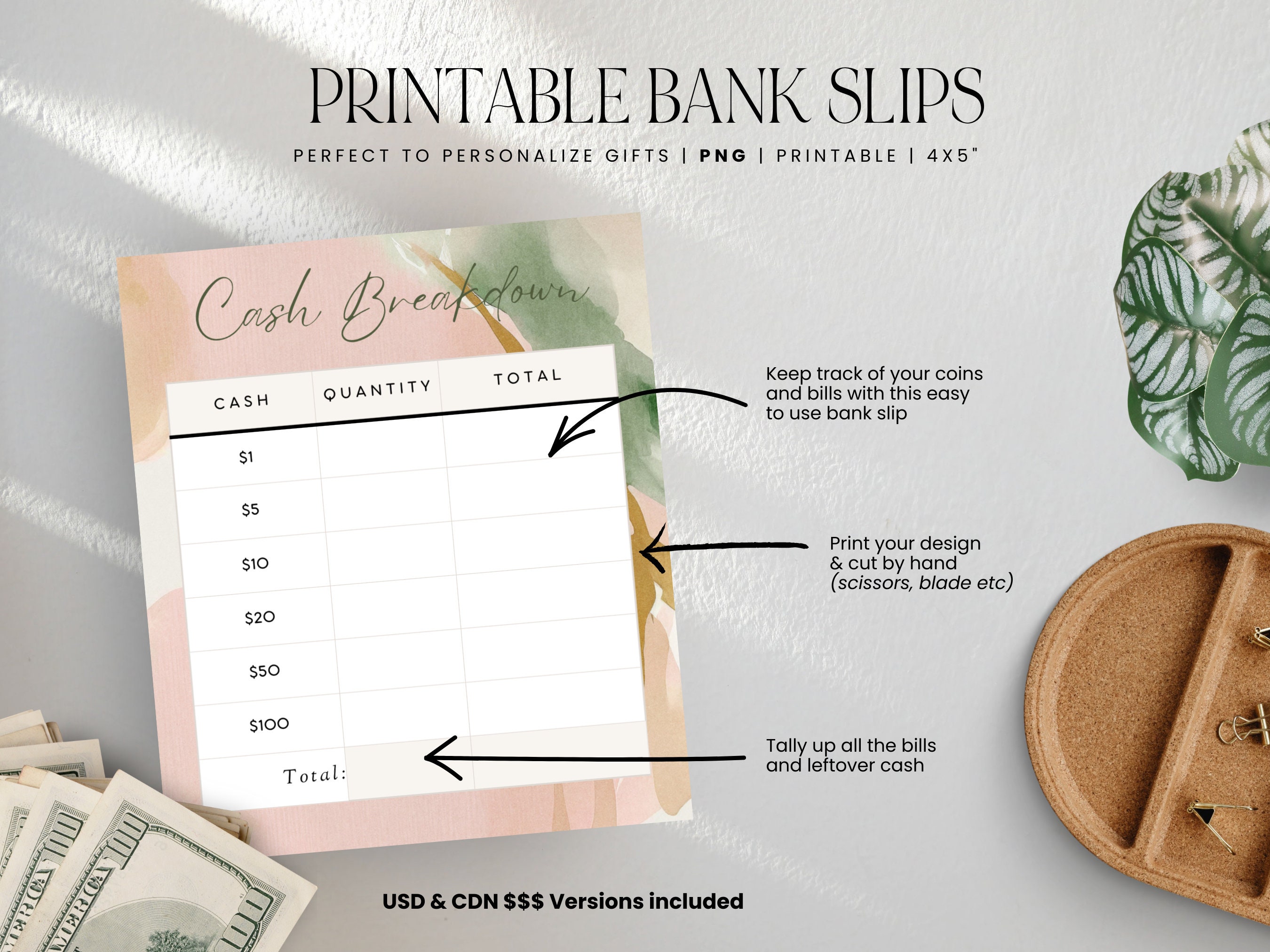 Cash Breakdown Slip, Bank Teller Slip Printable, Coin Counting, Money ...