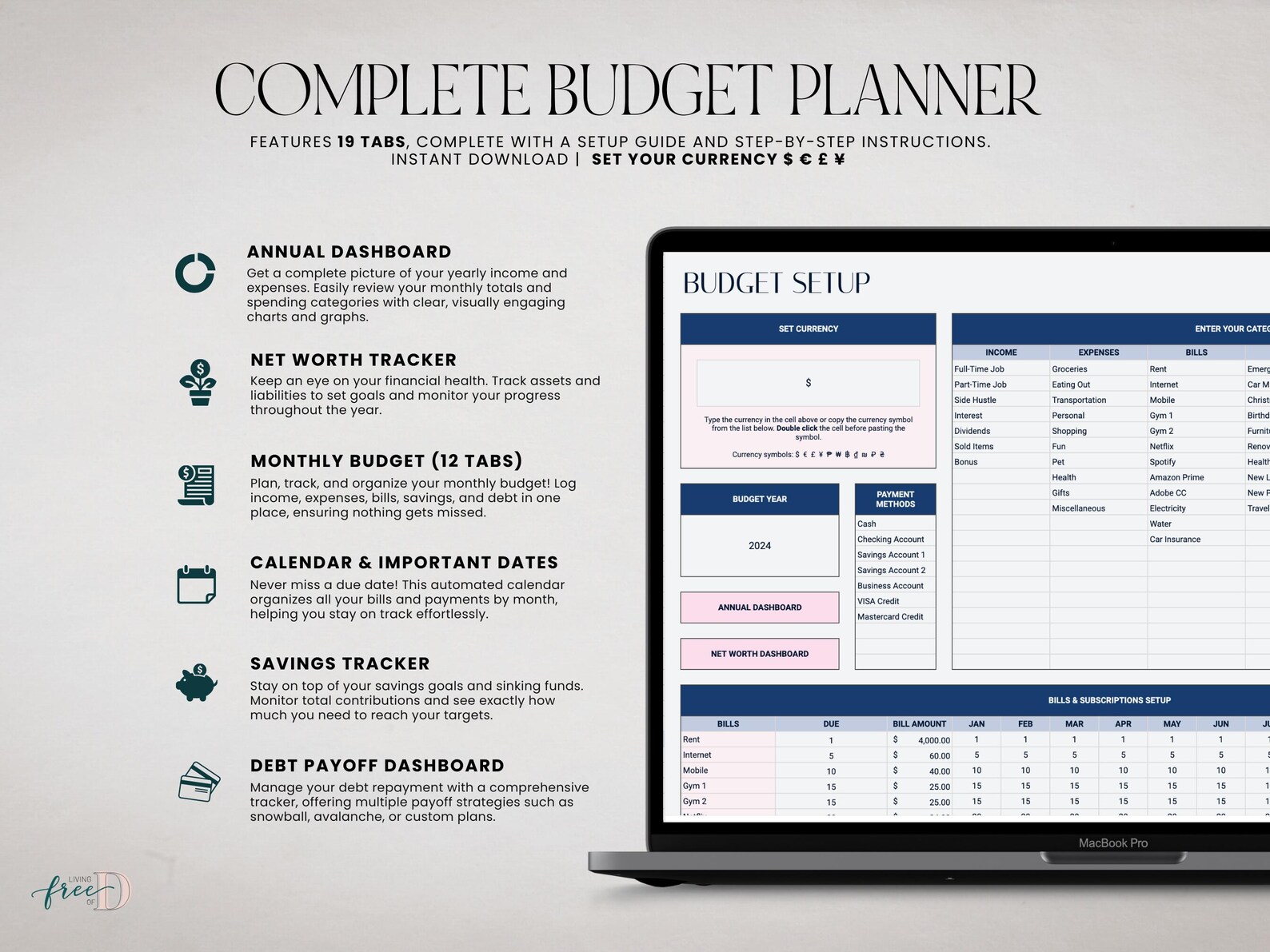Annual Budget Planner Spreadsheet, Budgeting Googlesheets, Monthly ...