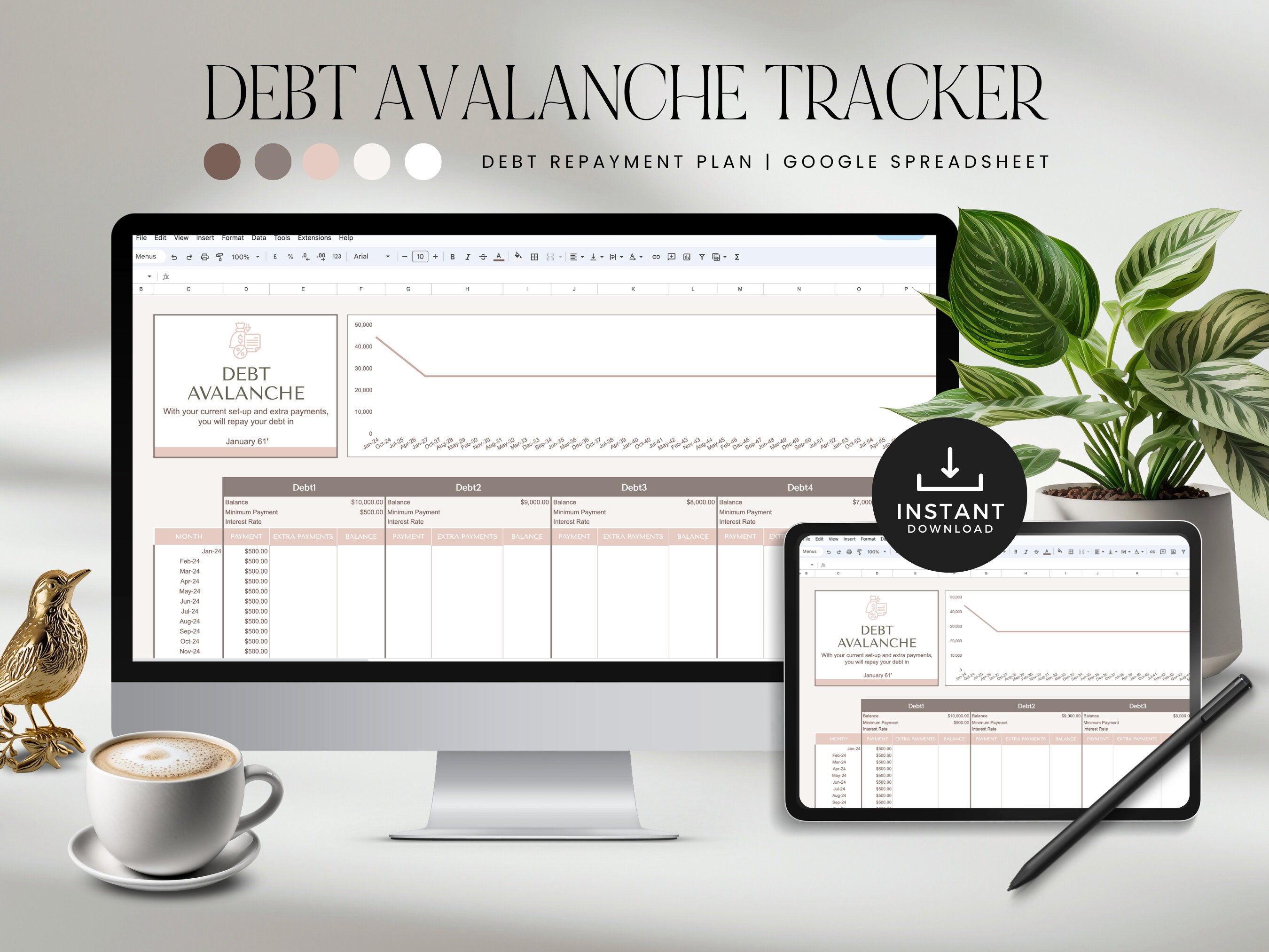 Debt Avalanche Spreadsheet for Google Sheets, Debt Payment Planner ...
