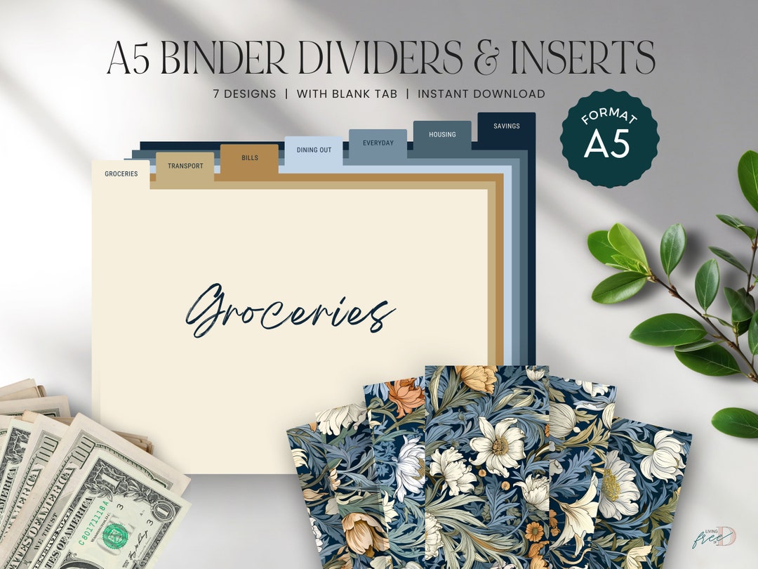 A5 Binder Cash Tab Dividers and Inserts, Money Organizer, Cash Envelope ...