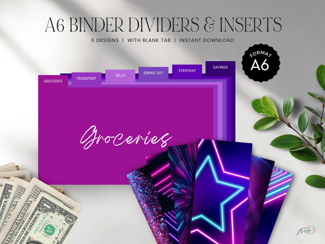 A6 Binder Cash Tab Dividers and Inserts, Money Organizer, Cash Envelope ...