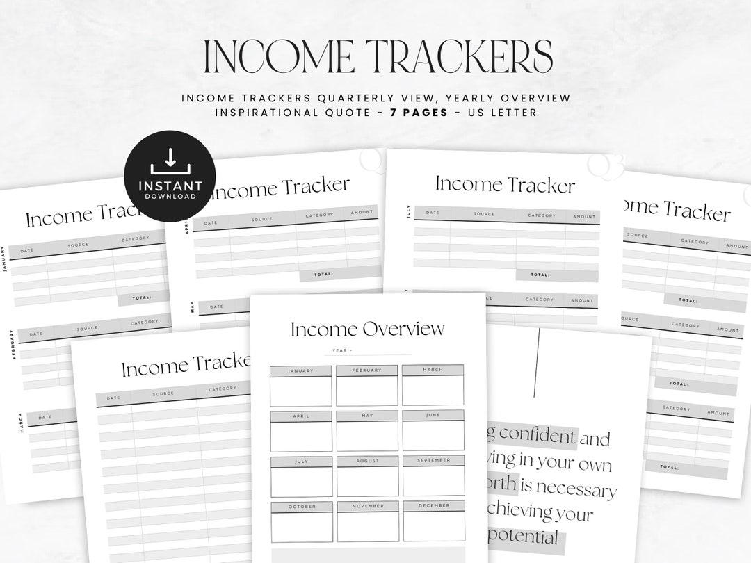 Income Tracker Printable Set, Budget Planner, Financial Trackers, Money ...