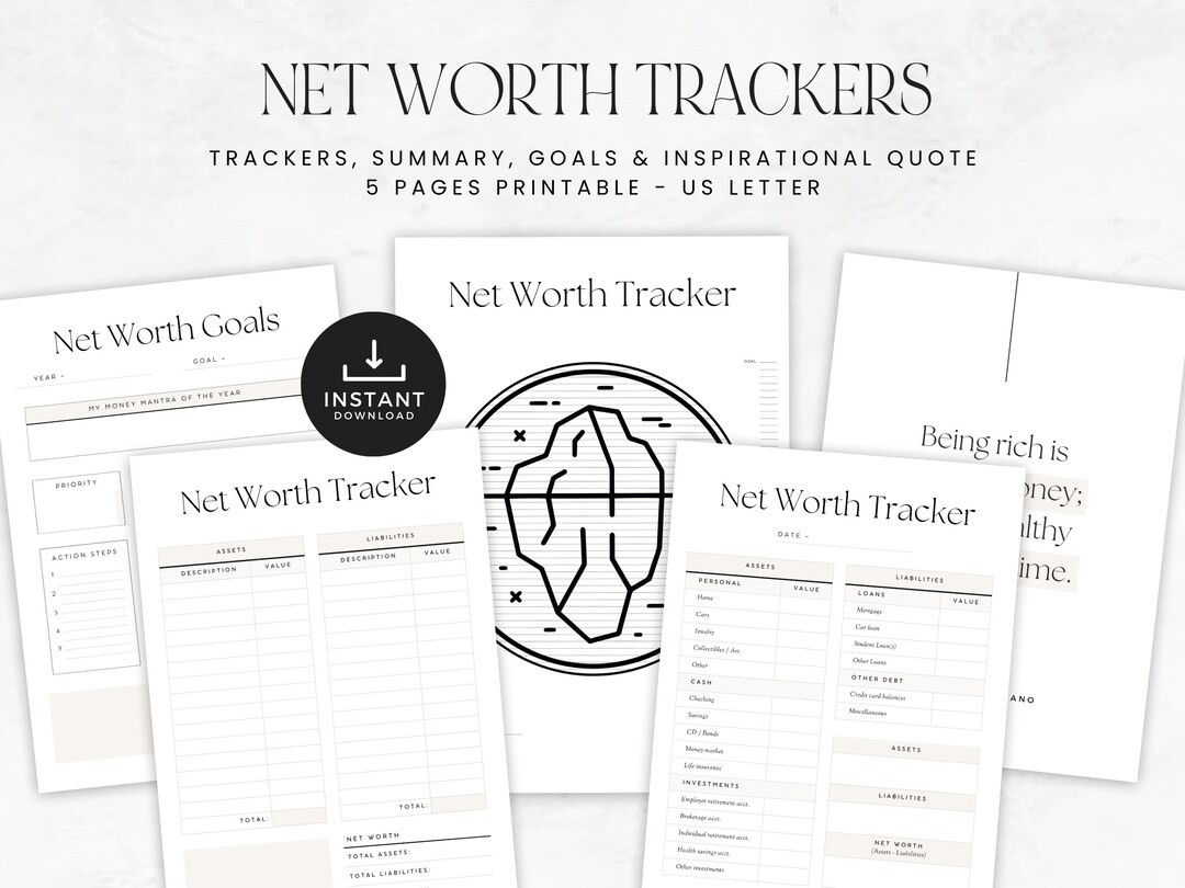 Net Worth Trackers Printable, Assets & Liabilities Template, Fire ...