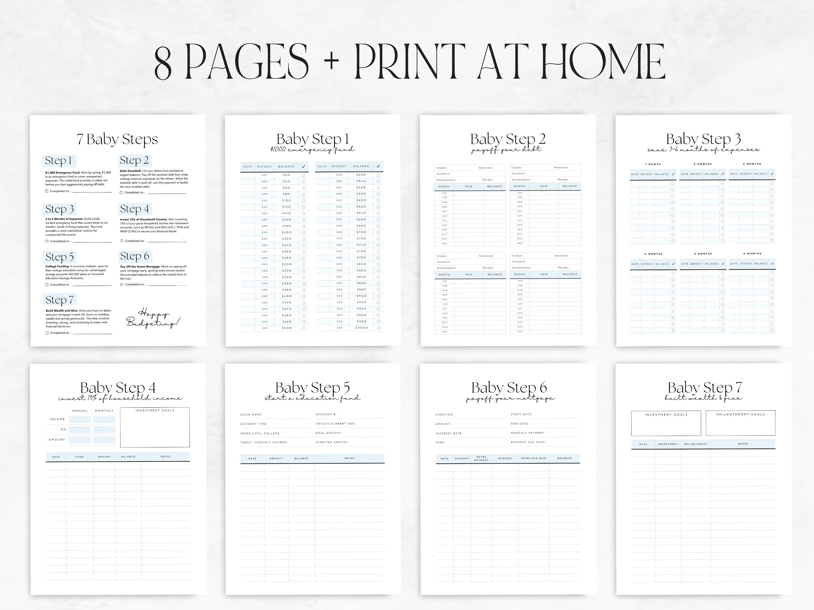 7 Baby Steps Progress Tracker Printable, FIRE Movement, Dave Ramsey ...
