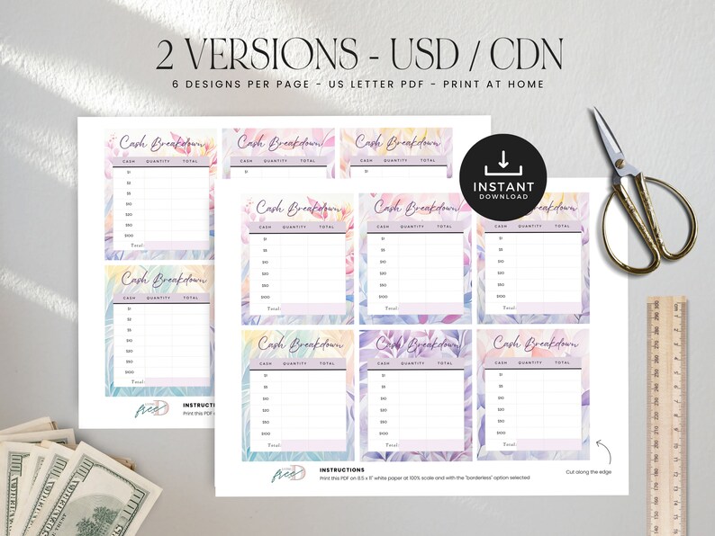 Cash Breakdown Slip, Bank Teller Slip Printable, Coin Counting, Money ...