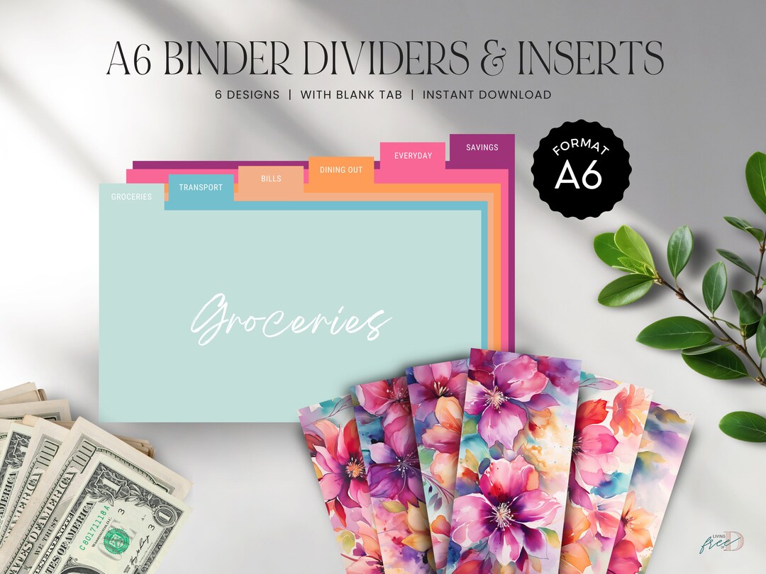 A6 Binder Cash Tab Dividers and Inserts, Money Organizer, Cash Envelope ...