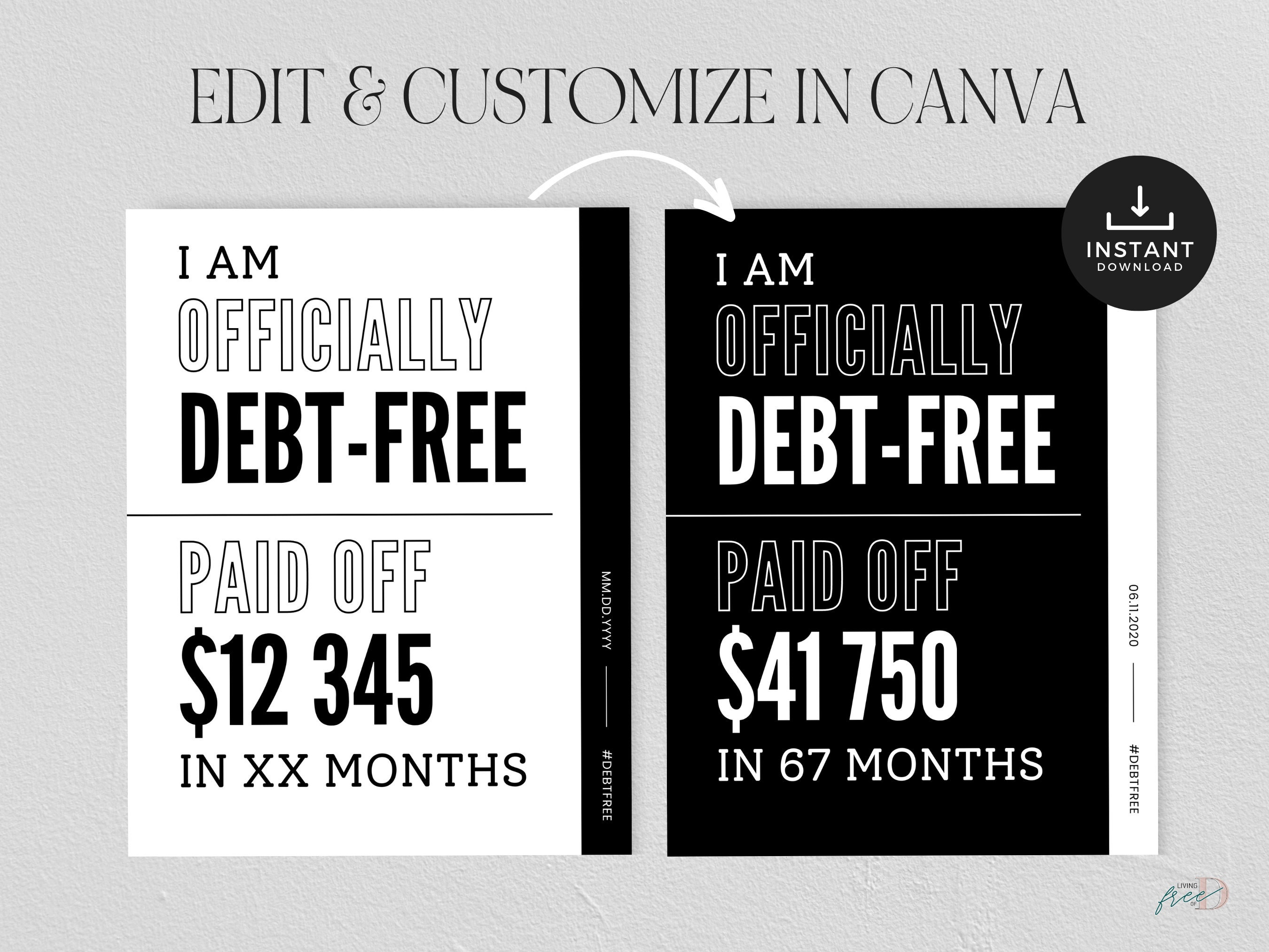 Debt Free Poster, Editable Canva Debt Payoff Template, Debt-free ...