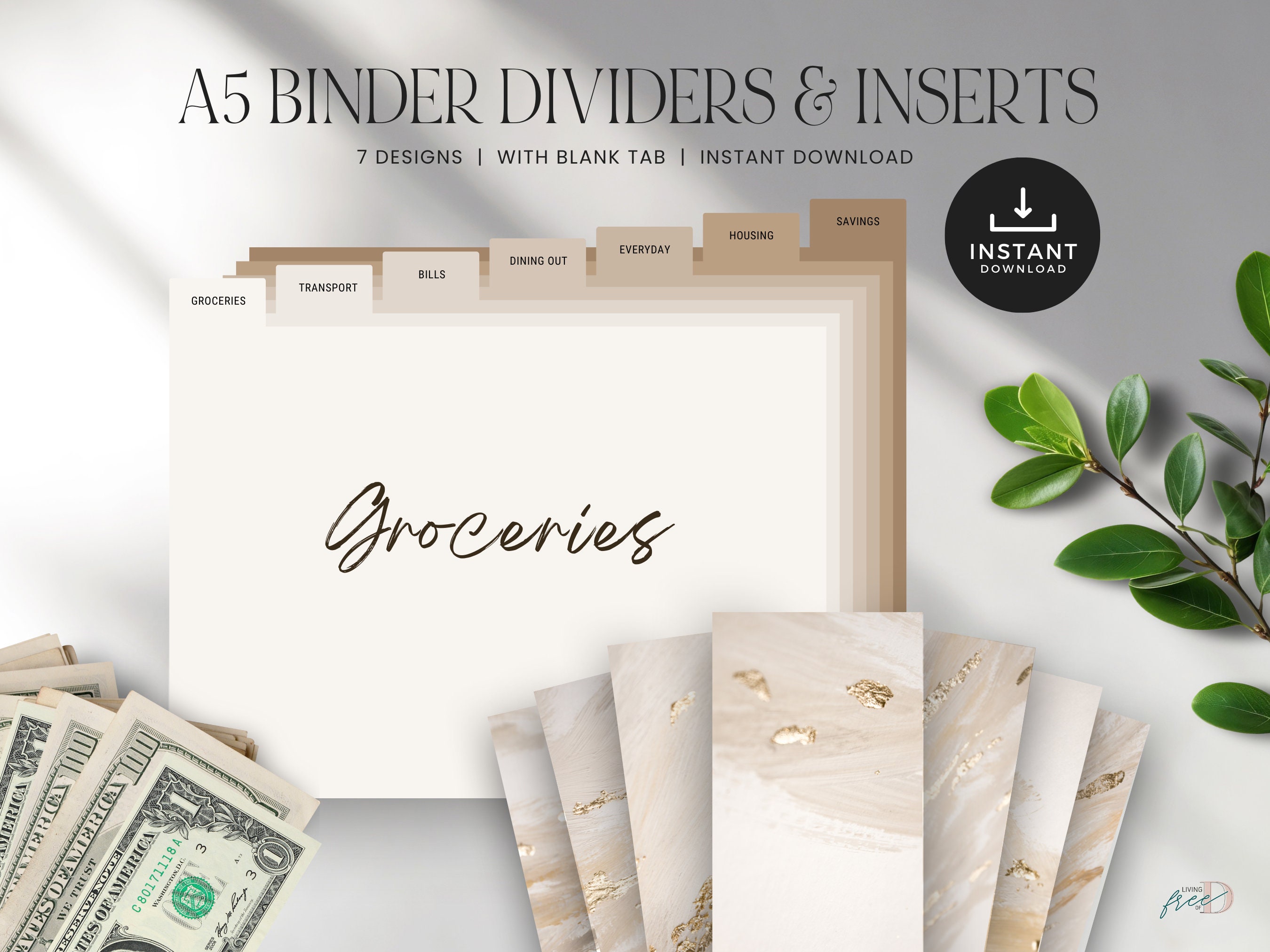 A5 Binder Cash Tab Dividers and Inserts, Money Organizer, Cash Envelope ...