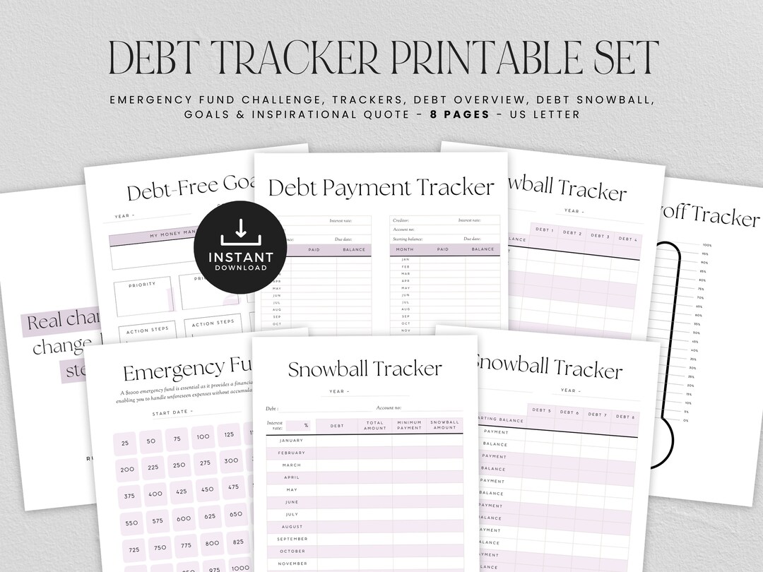 Credit Card Debt Tracker Printable Set, Debt-free Trackers, Emergency ...