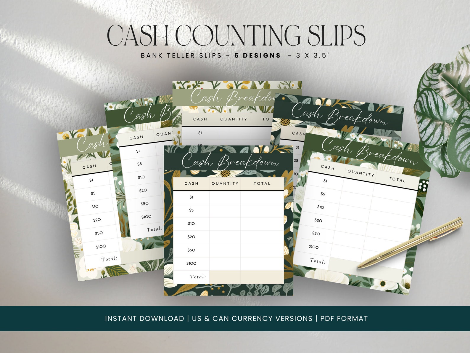 Cash Breakdown Slip, Bank Teller Slip Printable, Coin Counting, Money ...