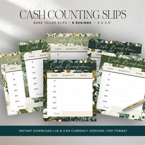 Cash Breakdown Slip, Bank Teller Slip Printable, Coin Counting, Money ...