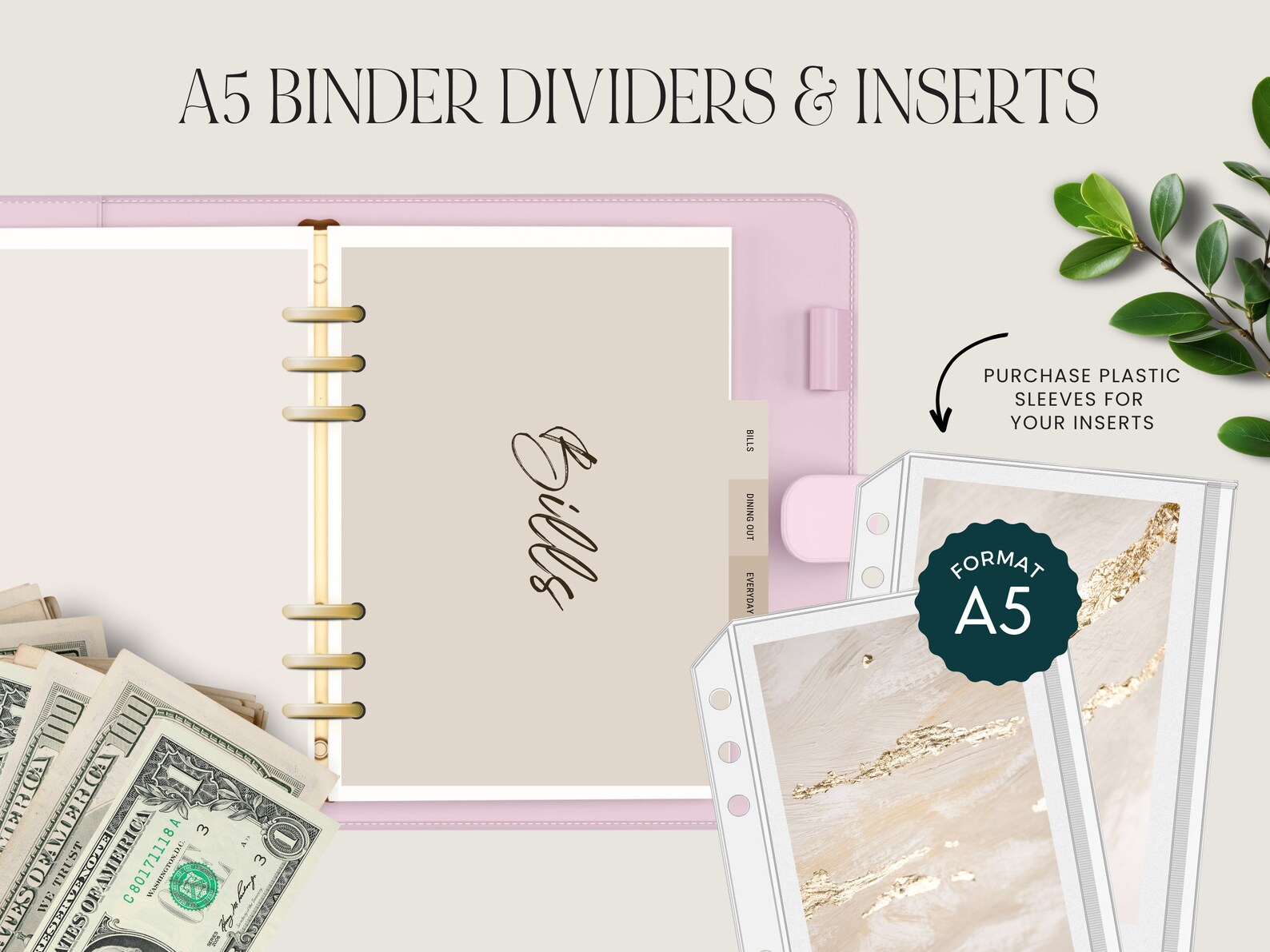 A5 Binder Cash Tab Dividers and Inserts, Money Organizer, Cash Envelope ...