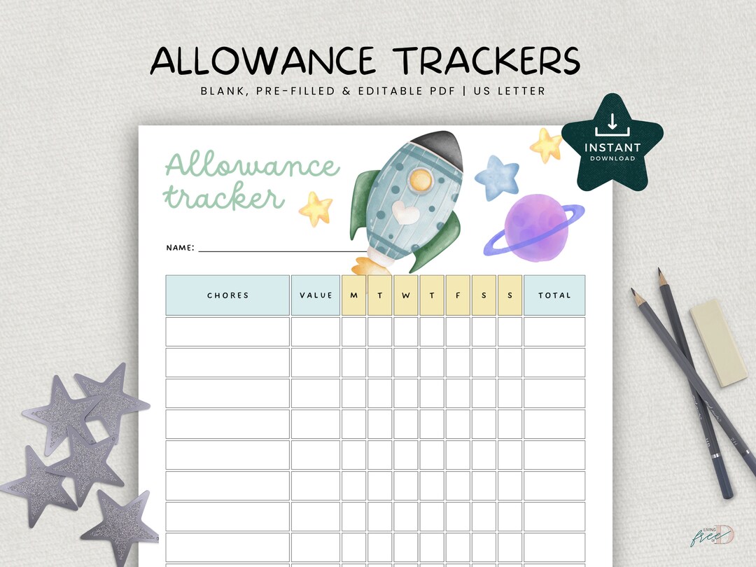 Allowance Tracker Printable, Editable PDF Chore Chart, Play Money ...