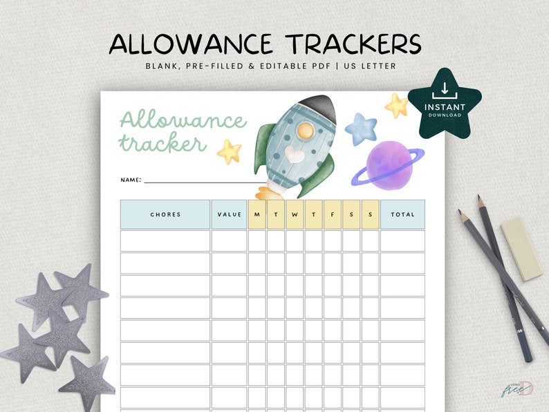 Allowance Tracker Printable, Editable PDF Chore Chart, Play Money ...