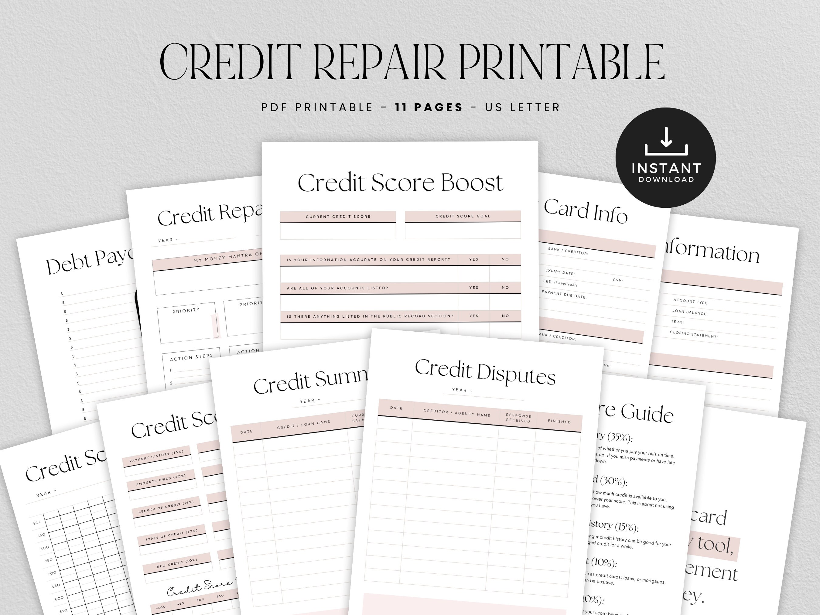 Credit Repair Printable Set, Credit Score Trackers, Money Goals, Debt ...
