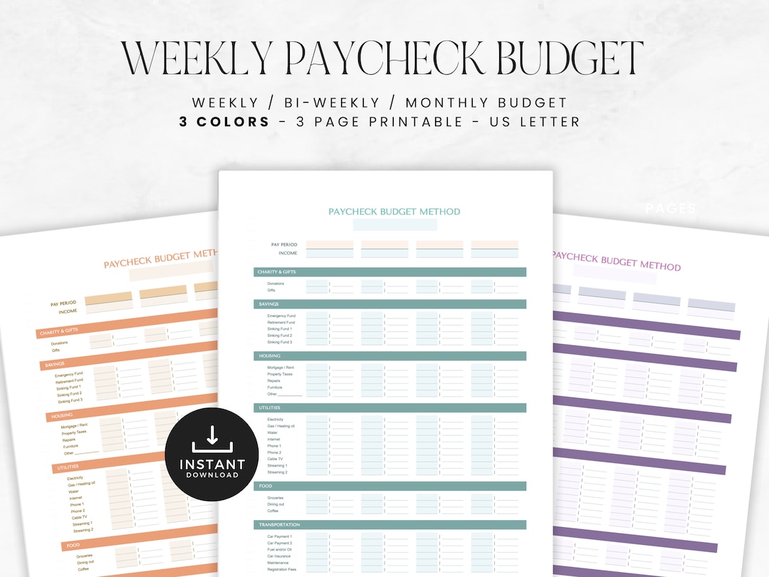 Bi Weekly Budget Printable, Monthly Budget by Paycheck, Budget Overview ...