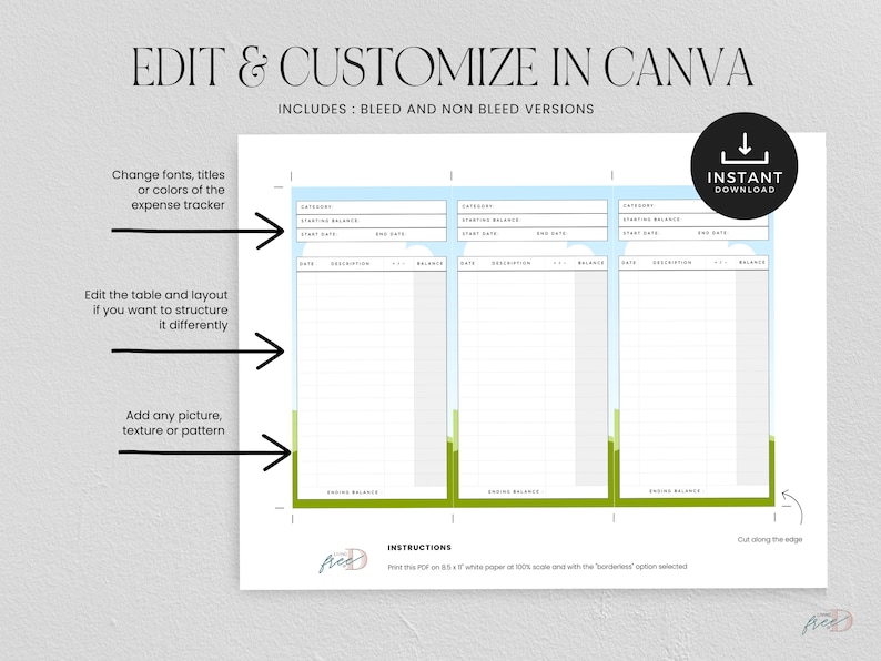 Cash Envelope Insert Canva Template, Editable Cash Spending Tracker ...
