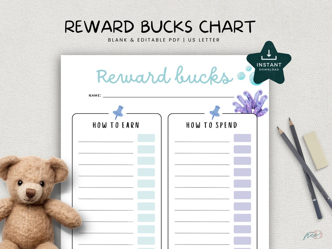 Kids Reward Bucks Chart Printable, Editable Kids Reward System PDF ...