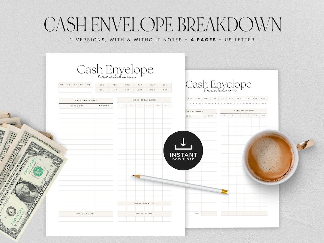 Cash Envelope Breakdown, Money Counting Sheet, Budget Printable, Budget ...