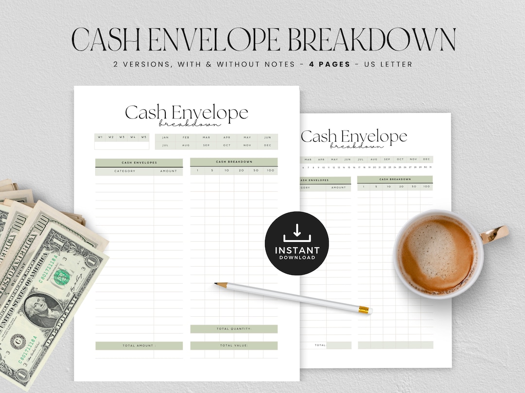 Cash Tracker Slip, Cash Envelope Breakdown, Money Counting Sheet, Cash ...